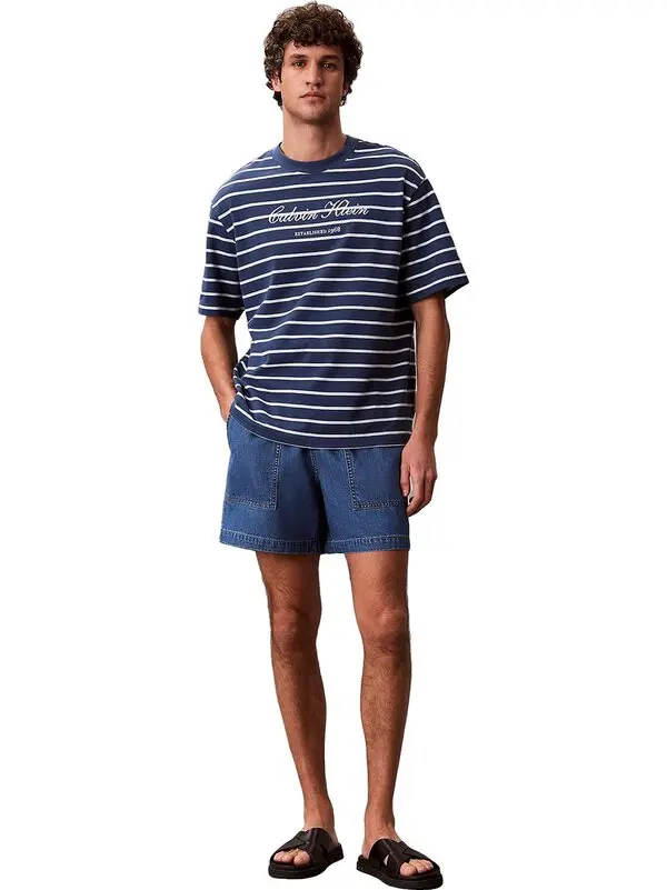 Calvin Klein Linen Blend Denim Pull-on Shorts - Linen Blue