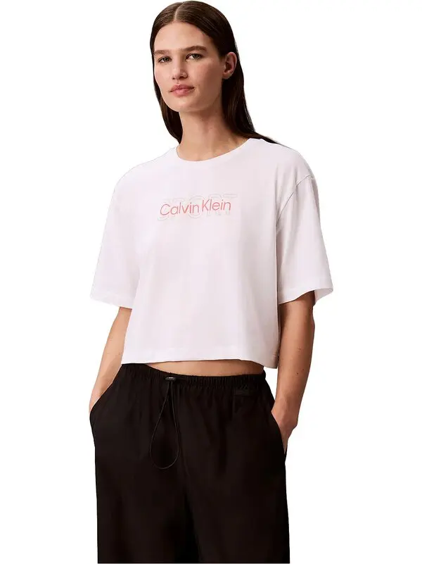 Calvin Klein Logo Graphic Boxy Cropped T-shirt - Classic White