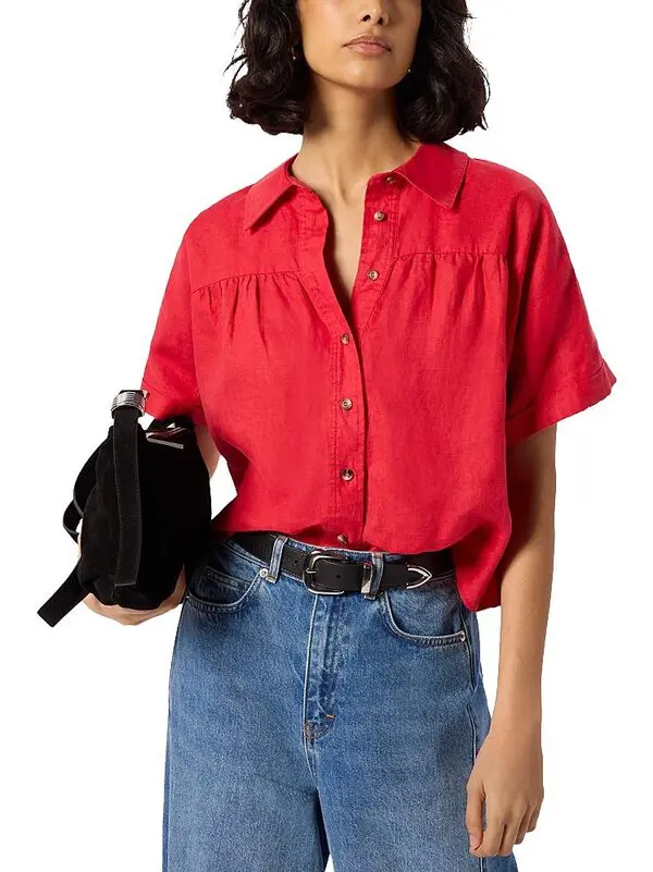 Whistles Gathered Linen Shirt - Red