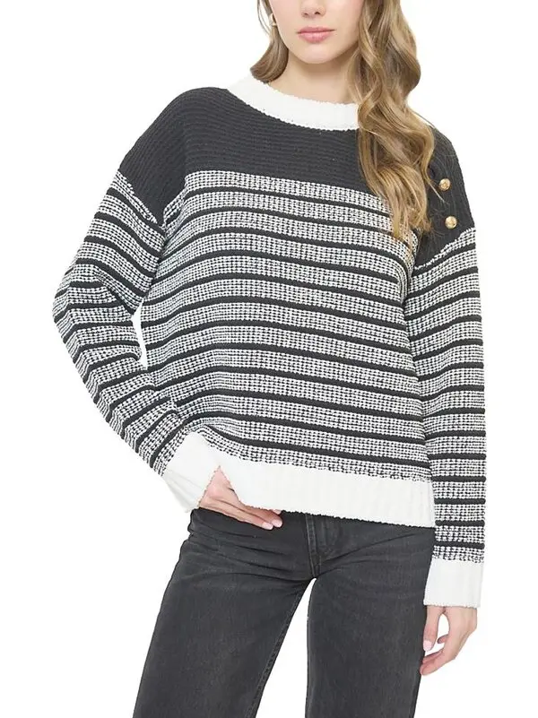 Central Park West Tasha Chenille Crew Sweater - Black-white