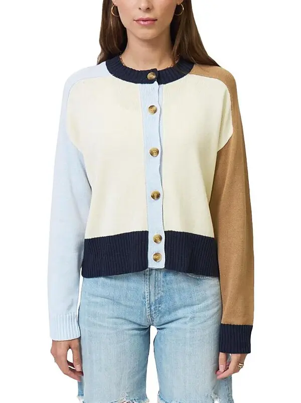 Central Park West Colorblocked Cardigan - Light Pastel Blue Brown