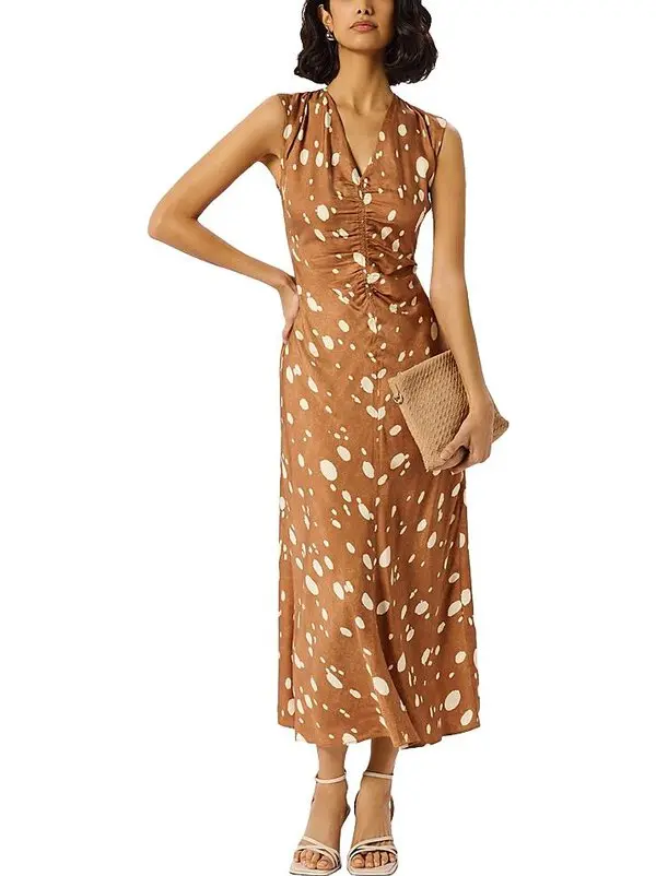 Whistles Deer Spot Viscose Midi Dress - Brown/multi