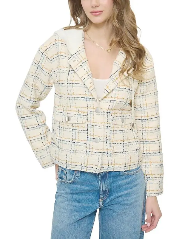 Central Park West Plaid Hooded Jacket - Plaid-off-white