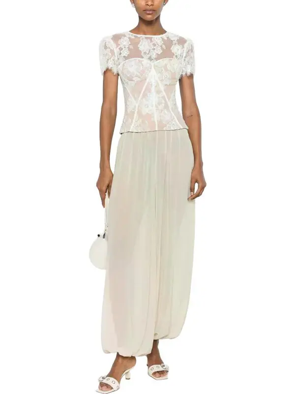 SELF-PORTRAIT Sequin-embellished Lace Top - Neutrals