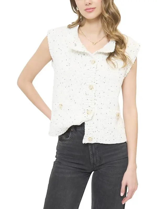 Central Park West Sleeveless Chenille Cardigan - Black/white