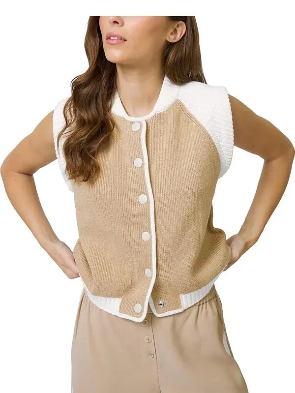 Central Park West Sleeveless Bomber Sweater - Sand