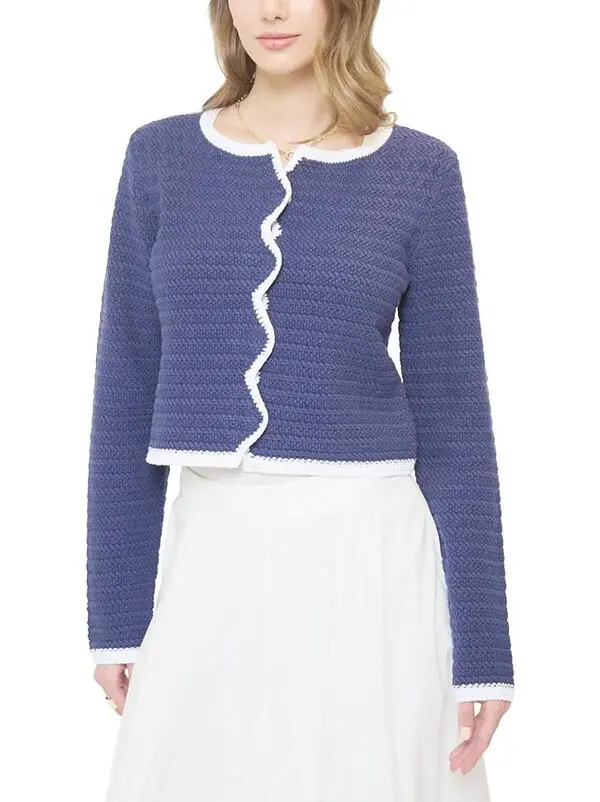 Central Park West Wren Scallop Crochet Cardigan - Navy-combo