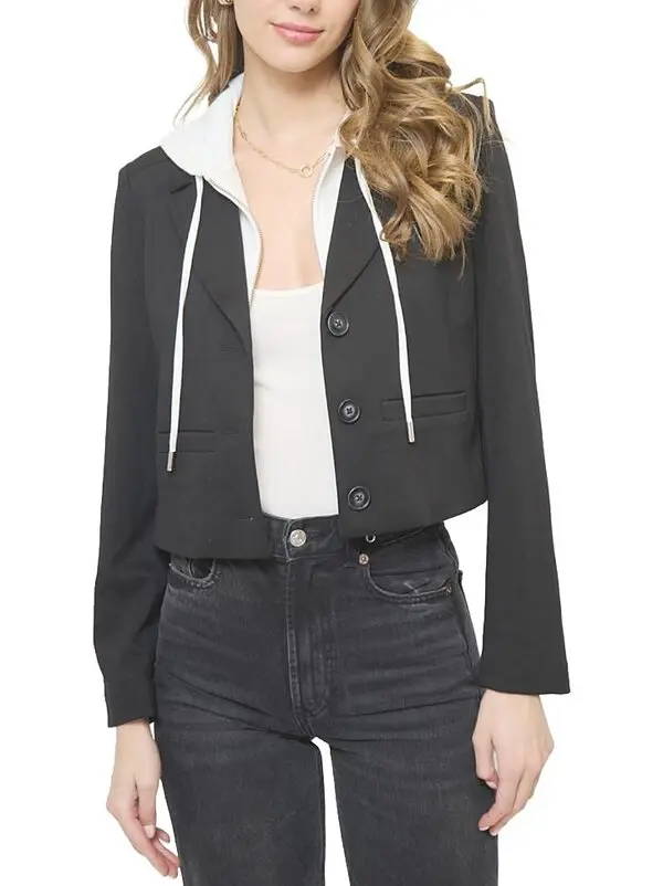 Central Park West Cropped Fitted Dickey Jacket With Hood - Black White