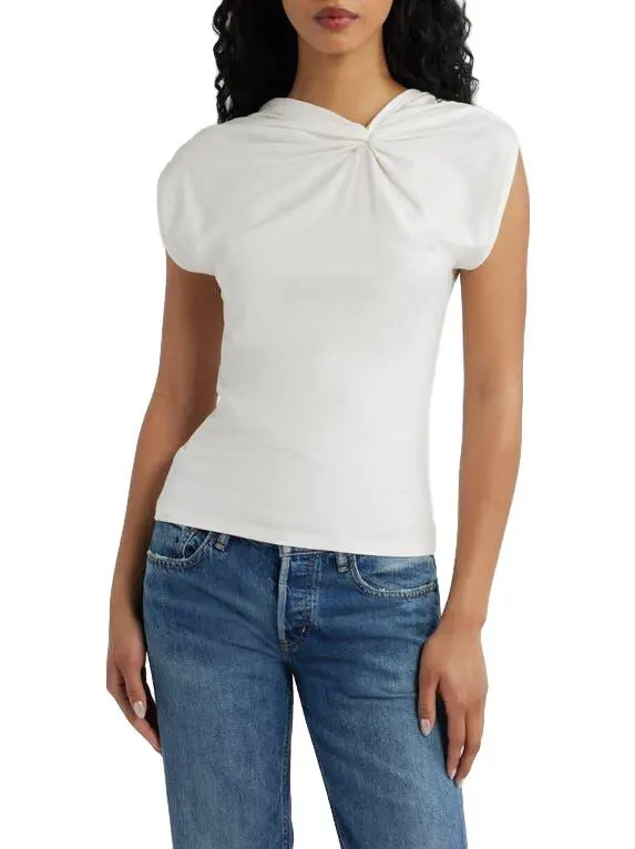 Topshop Ruched Stretch Cotton Top With Knot Detail - White