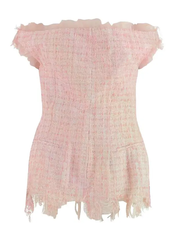 Matieres Fecales Off-shoulder Fringed Hem Top - Pink