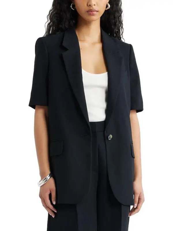 OPEN EDIT Curator Short Sleeve Blazer - Black