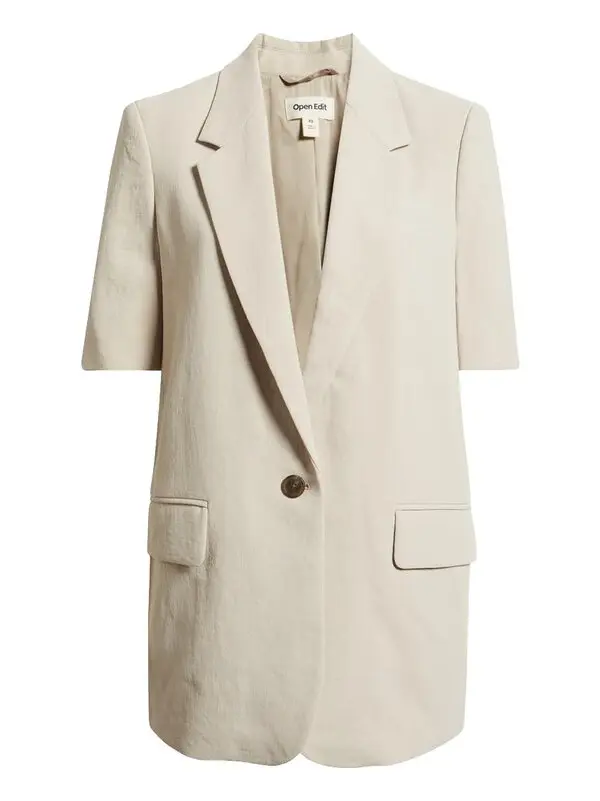 OPEN EDIT Curator Short Sleeve Blazer - Grey Feather