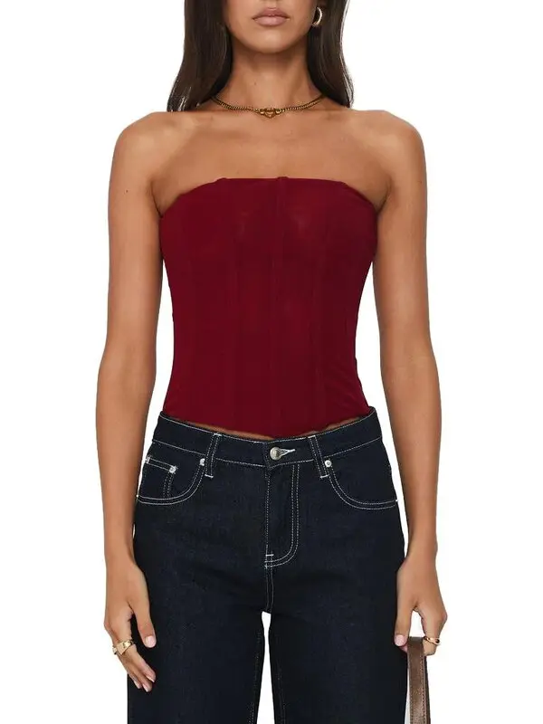 Princess Polly Oscuro Strapless Mesh Corset Top - Berry