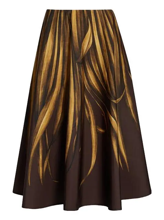 Oscar De La Renta Palm Leaves Print Faille Circle Skirt - Brown/brown