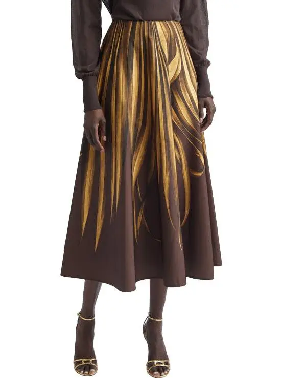 Oscar De La Renta Palm Leaves Print Faille Circle Skirt - Brown/brown