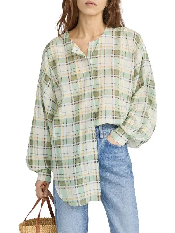 FRAME Plaid Utility Button-up Shirt - Jade Green Multi
