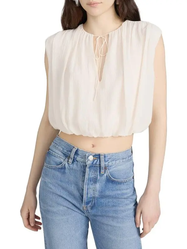 FRAME The Wave Tie Neck Silk Top - Cream