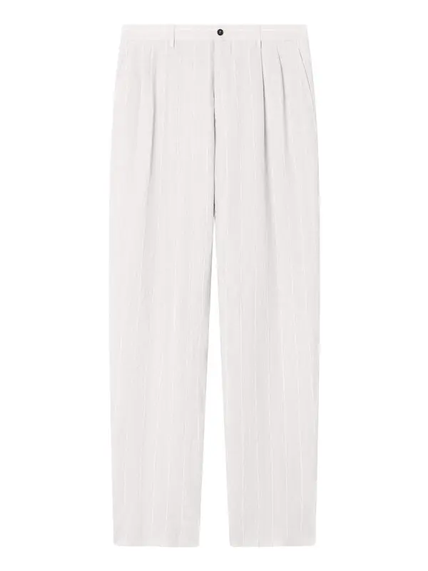 Giorgio Armani Double-pleat Linen Trousers With Pinstripes - Grey