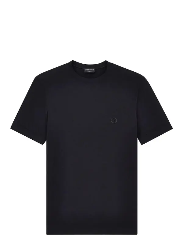 Giorgio Armani Crew-neck T-shirt In Stretch Viscose Jersey With Embroidery - Black