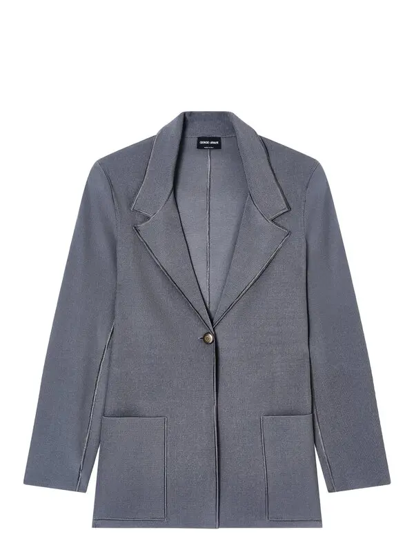 Giorgio Armani Viscose-blend Knit Single-breasted Jacket - Grey