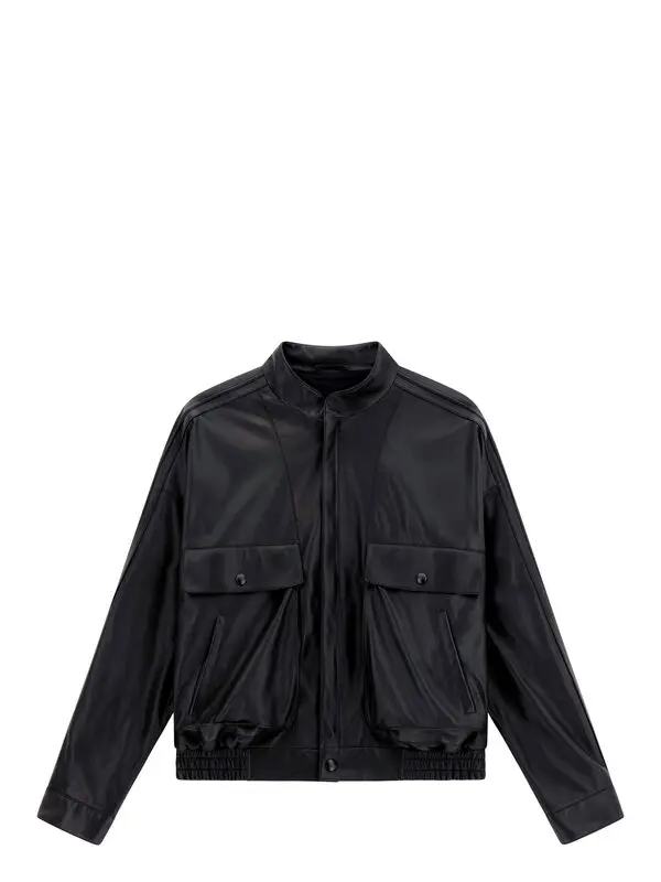 Giorgio Armani Nappa Lambskin Zip-up Jacket - Black