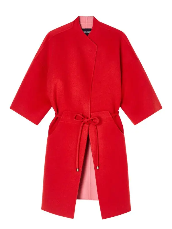 Giorgio Armani Double Virgin Wool Coat With Tubular Belt - Red