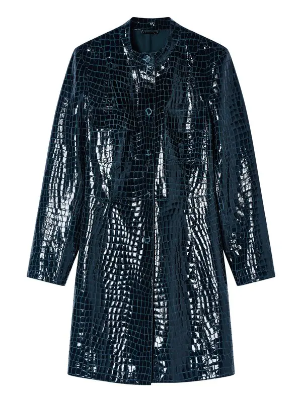 Giorgio Armani Crocodile Print Leather Coat - Green