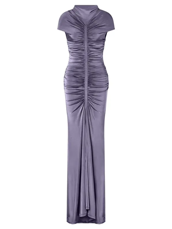 Giorgio Armani Shiny Viscose Jersey Embellished Long Dress - Purple