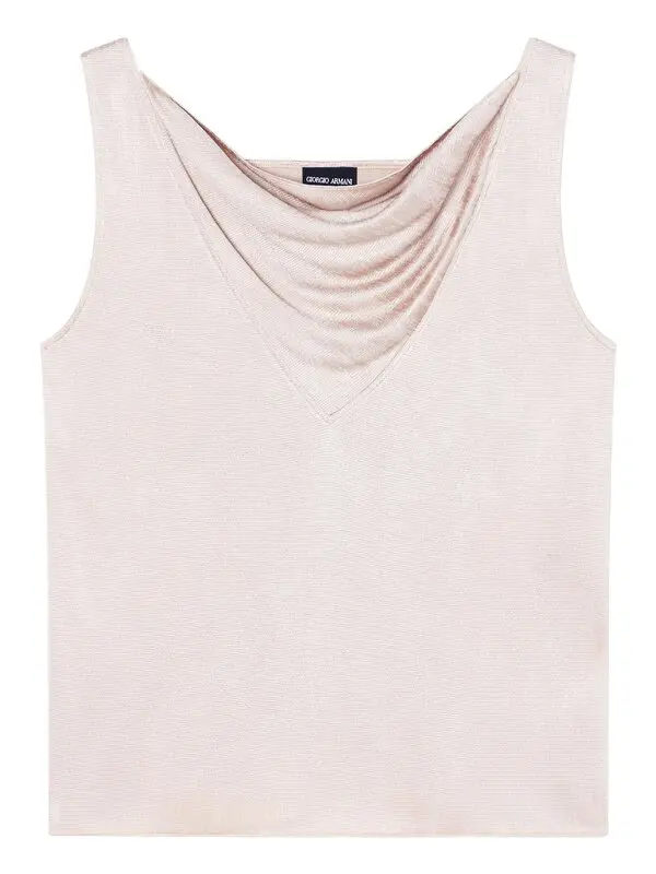 Giorgio Armani Jacquard Viscose Jersey Draped Top - Beige