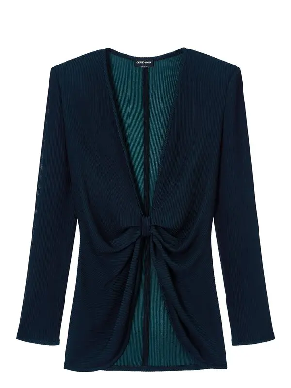 Giorgio Armani Ribbed Viscose Jumper With V-neck And Knot Detail - Green