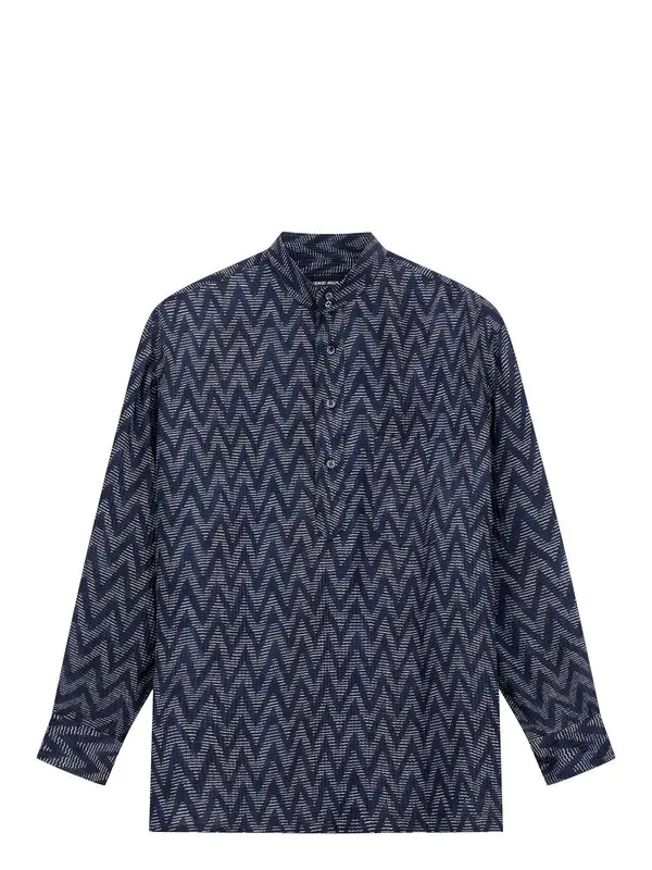 Giorgio Armani Chevron-print Viscose And Silk Polo Shirt - Navy Blue