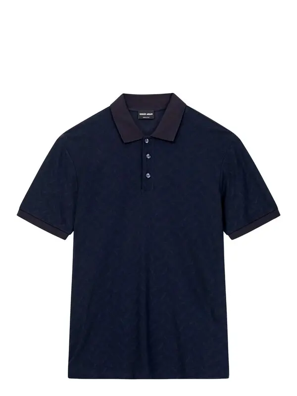 Giorgio Armani Jacquard Viscose Polo Shirt - Navy Blue