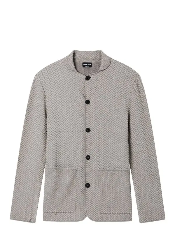 Giorgio Armani Single-breasted Chevron Knit Jacket - Grey