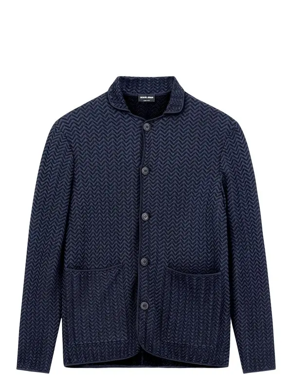 Giorgio Armani Single-breasted Chevron Knit Jacket - Navy Blue