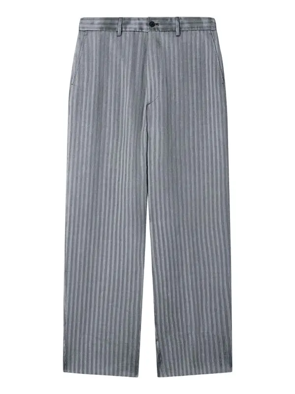 Giorgio Armani Flat-front Trousers In Viscose, Linen, And Silk - Blue
