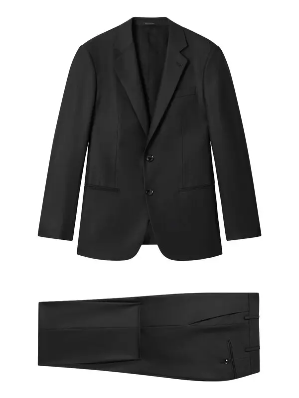 Giorgio Armani Manhattan Line Single-breasted Suit In Micro-armure Virgin Wool - Black