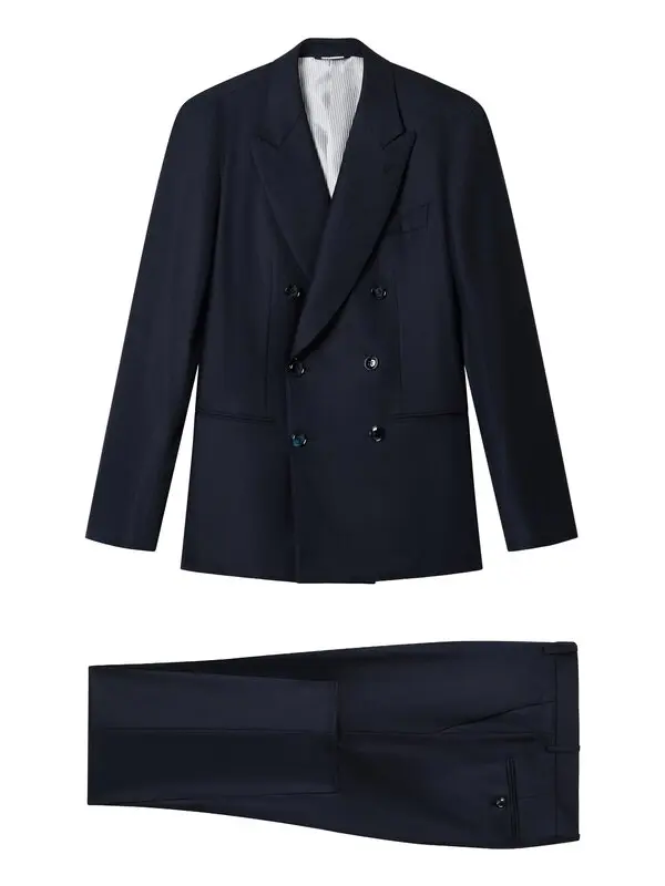 Giorgio Armani Napoli Line Double-breasted Pinstriped Suit In Chevron Virgin Wool - Blue
