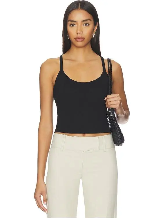 Enza Costa Cotton Ribbed Camisole Tank - Black