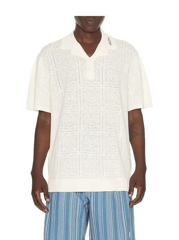 MALBON Resort Crochet Polo In White - Ivory
