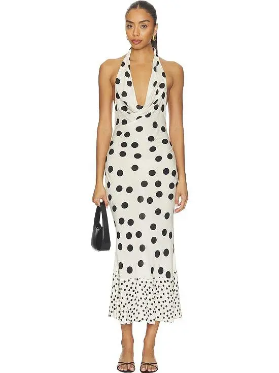 Tularosa Elma Polka Dot Cowl Neck Dress - Black & White Dot Mix