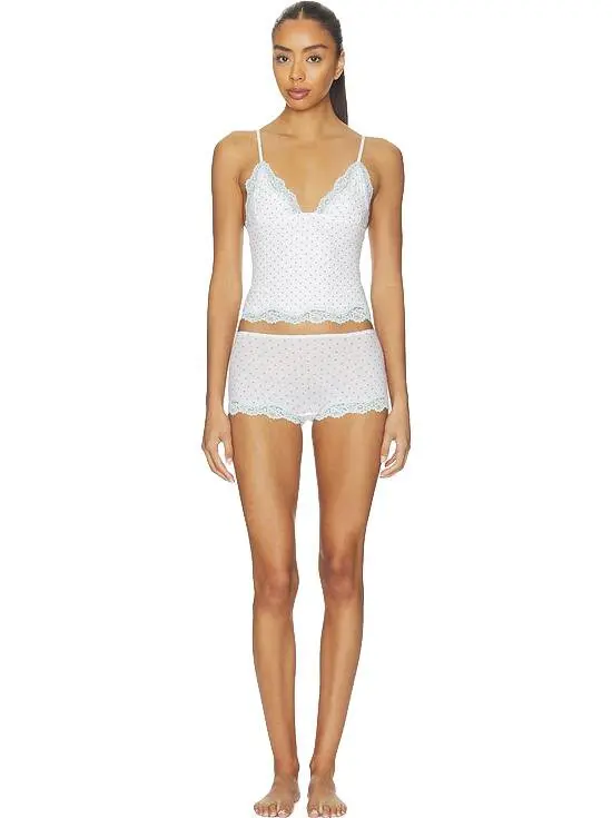 SKIMS Fits Everybody Lace Triangle Cami & Boyshort Set - Slate Dot Print