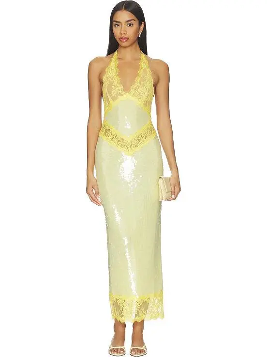 Retrofete Vicky Sequin Halterneck Dress - Yuzu