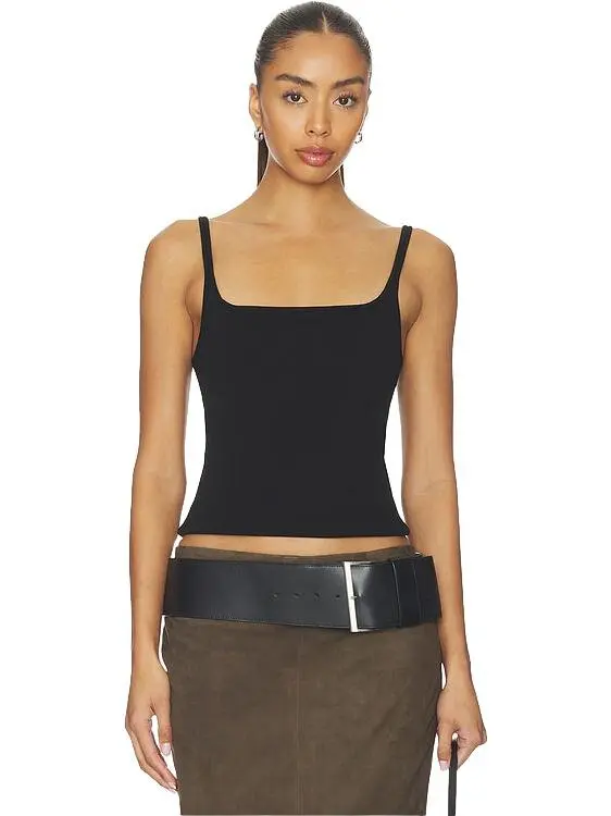 ST. AGNI Slim Square Neck Knit Top - Black
