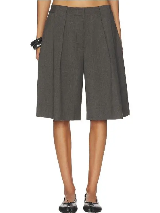 ST. AGNI Wool Pleat Loop Shorts - Mulch