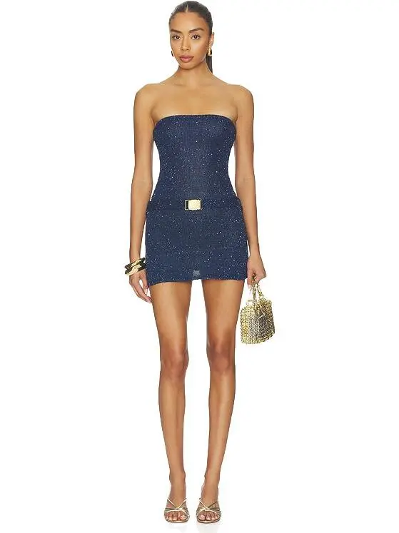 ASTA RESORT Sequin Embellished Knit Mini Dress - Navy Sequin