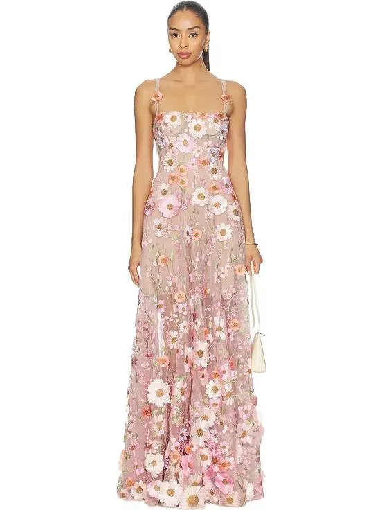 BRONX AND BRONCO Venice 3d Floral Jasmine Maxi Gown - Pink Multi