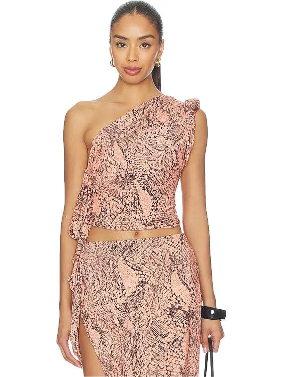 AFRM Asymmetrical Mesh Jersey Top - Peach Snake