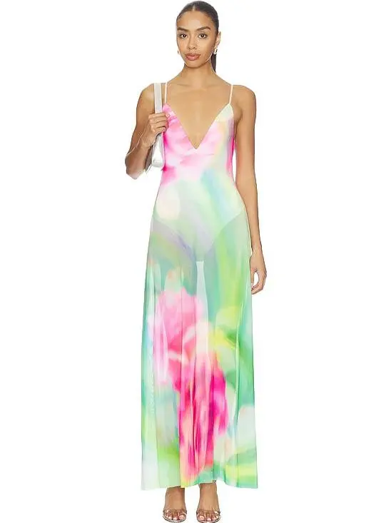 AFRM Rivka Maxi Dress With Floral Print - Green Rose