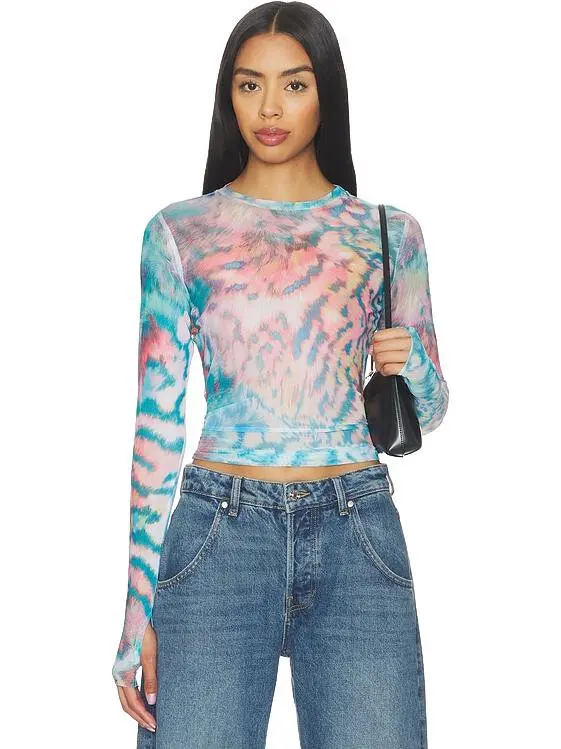 AFRM Kaylee Mesh Print Long Sleeve Top - Pastel Animal