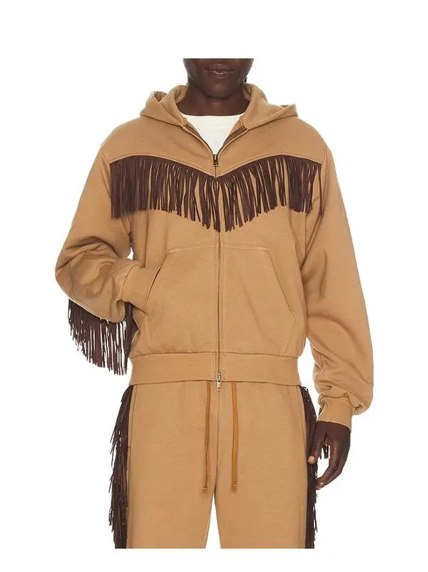 AUSTIN POST Fringed Full Zip Hoodie - Coyote